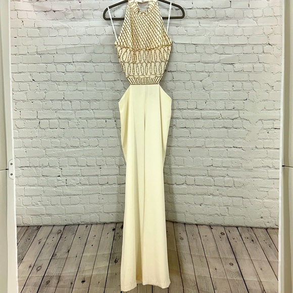 Alyce Paris | Dresses | Alyce Claudine Cream Gold Womens Jumpsuit ...
